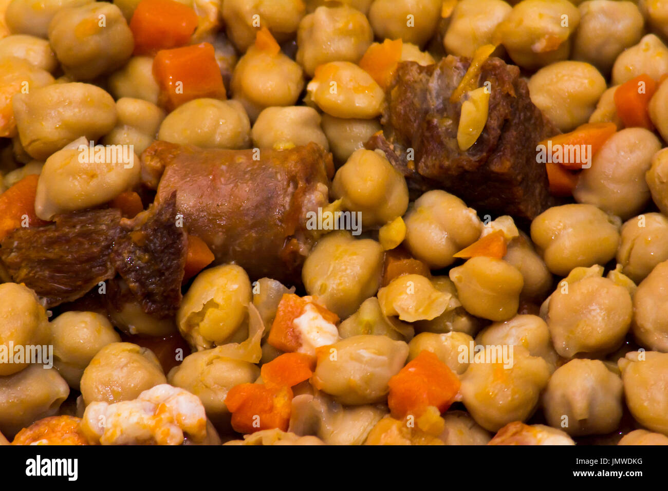 Madrid stew on a plate on a wooden table, typical food from Spain Stock ...