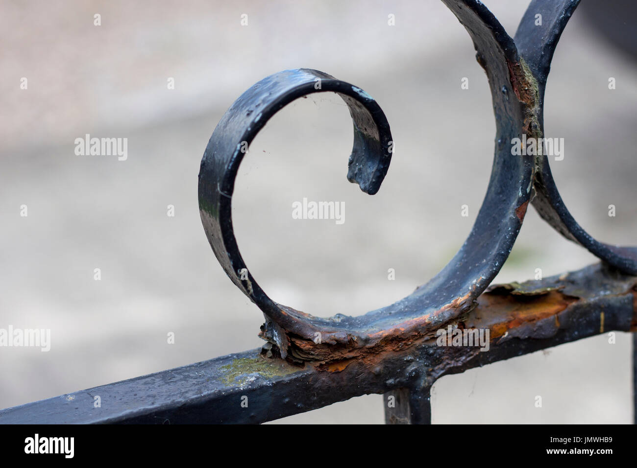Close up of an ornamental scroll on a rusty wrought iron gate Stock ...
