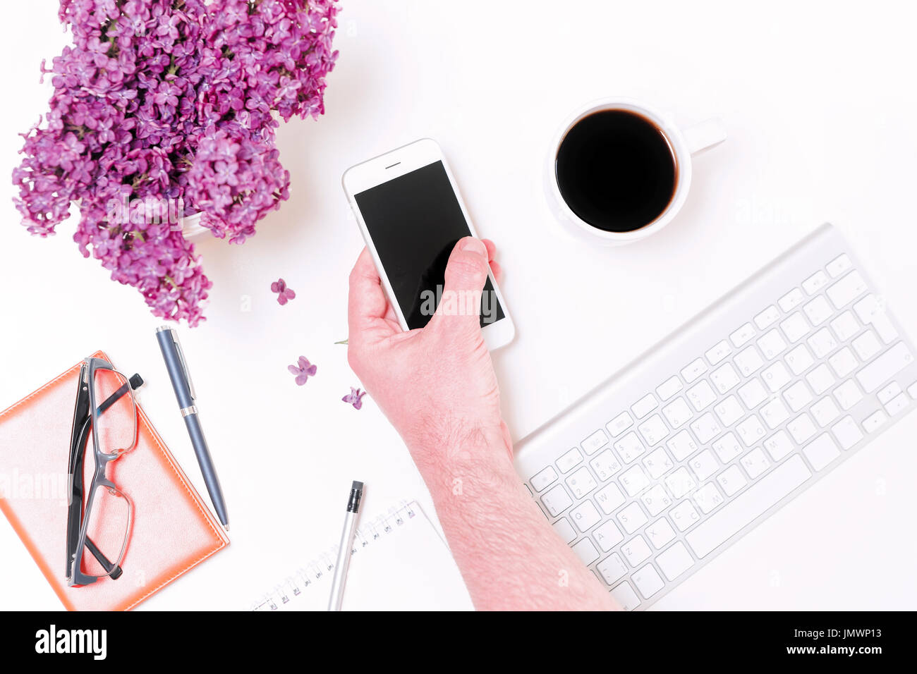 Workspace computer desktop hand Cut Out Stock Images & Pictures - Alamy