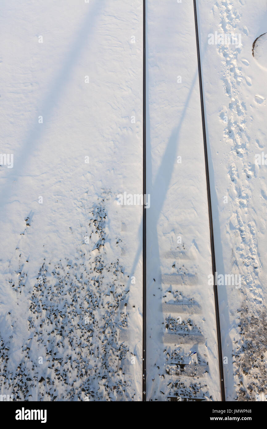 Snow rail track railway winter rail line station perspective hi-res ...