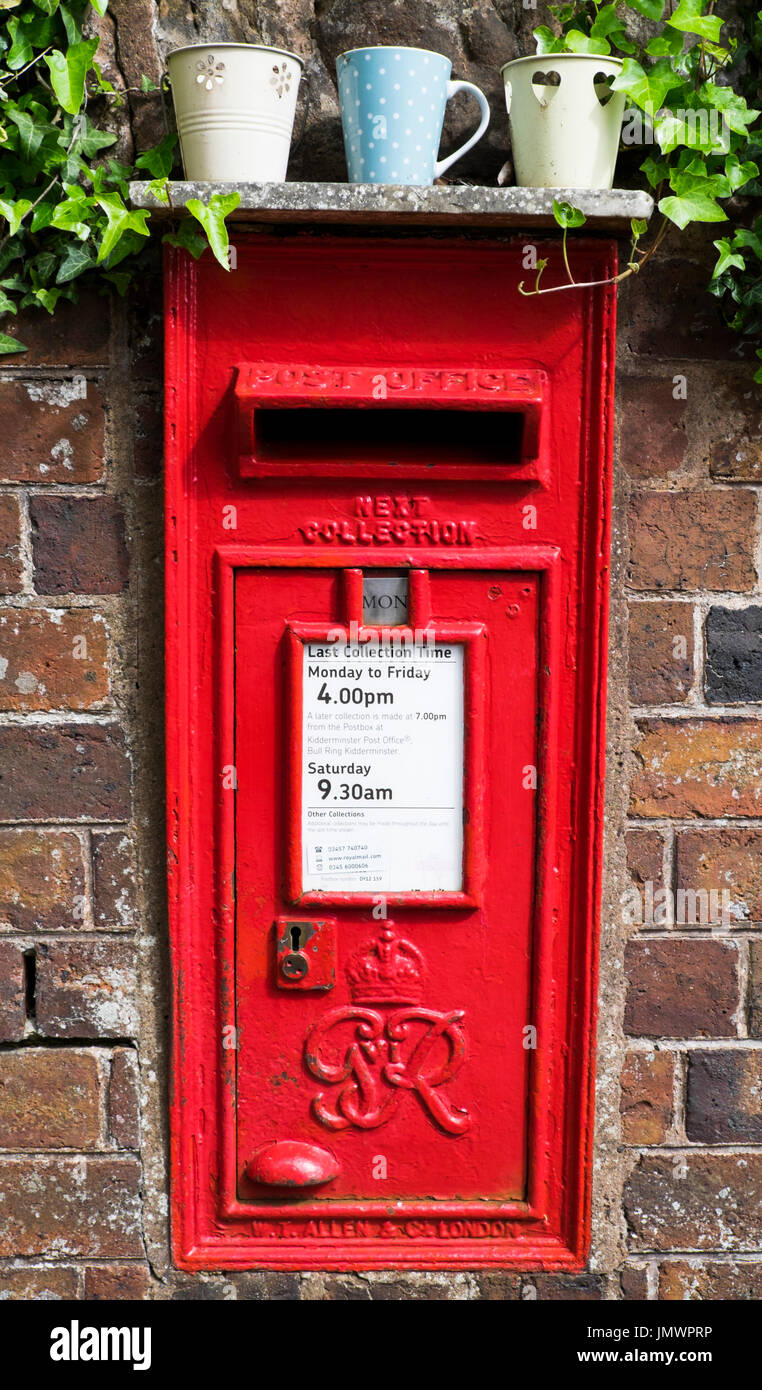 Traditional British red Royal Mail postbox,Upper Arley, Worcestershire ...