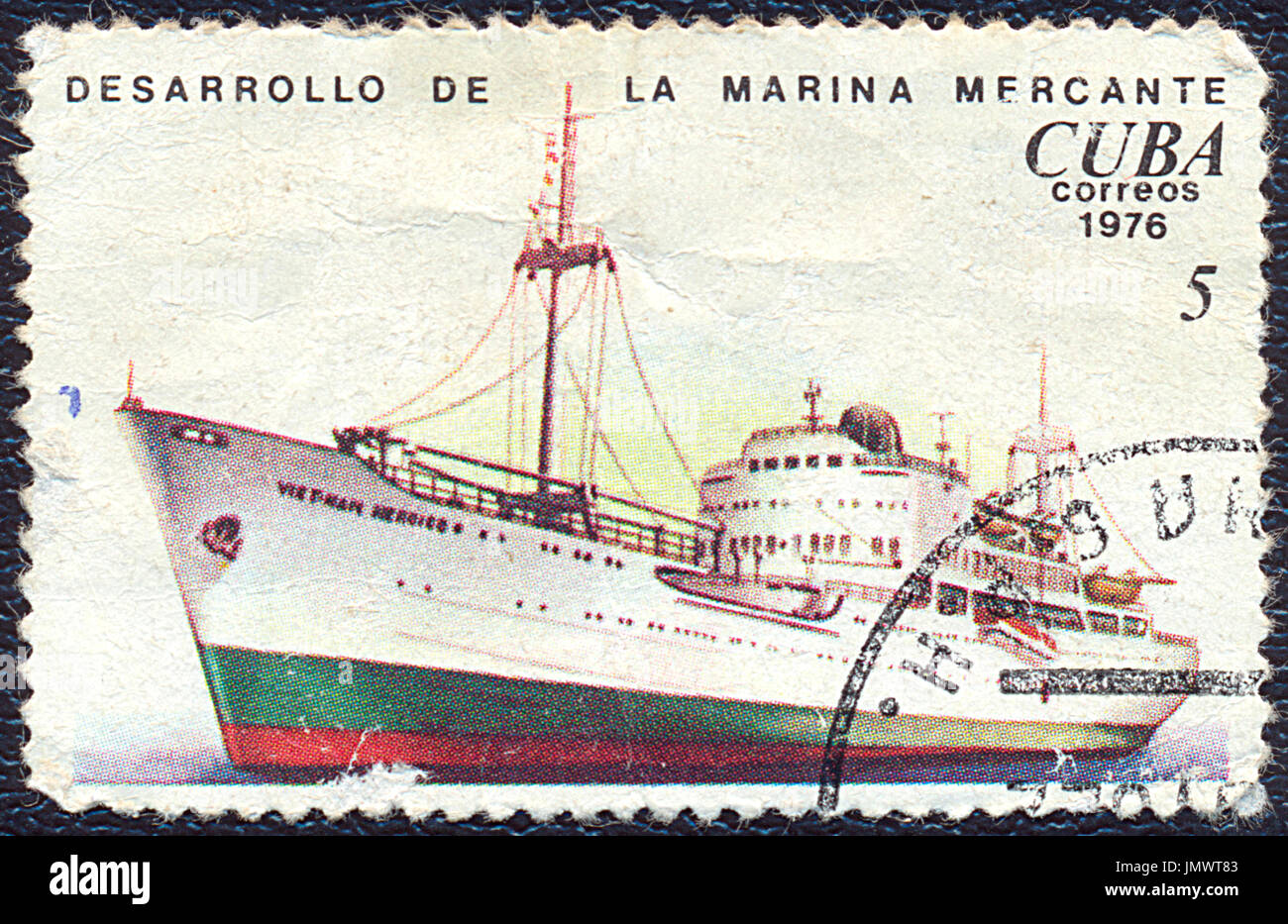 CUBA - CIRCA 1976: Postage stamp printed in Cuba shows vintage ship ...