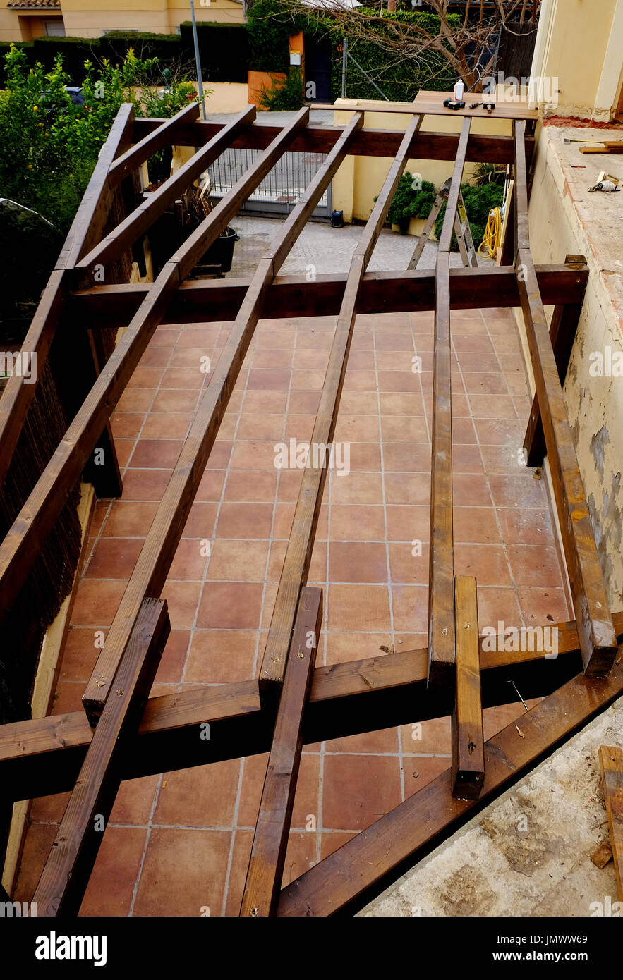 Wood floor structure for terraces Stock Photo - Alamy