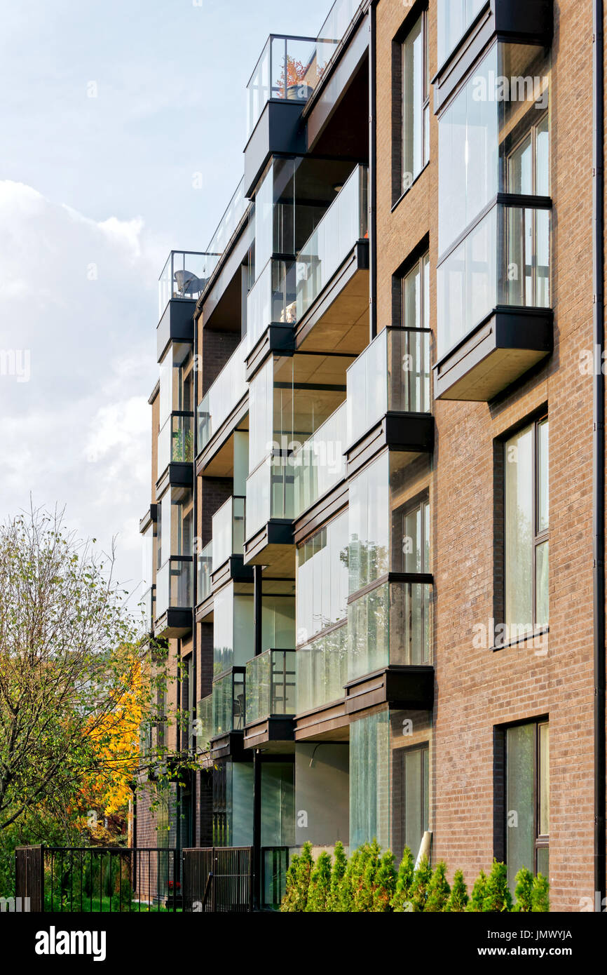 Glass architecture of modern apartment residential building. And ...