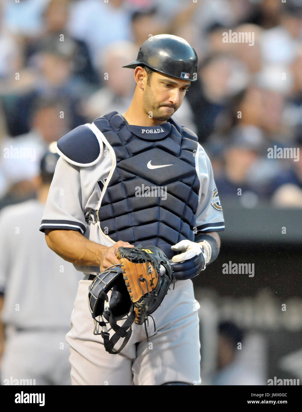 Baltimore, MD - August 31, 2009 -- New York Yankees catcher Jorge ...