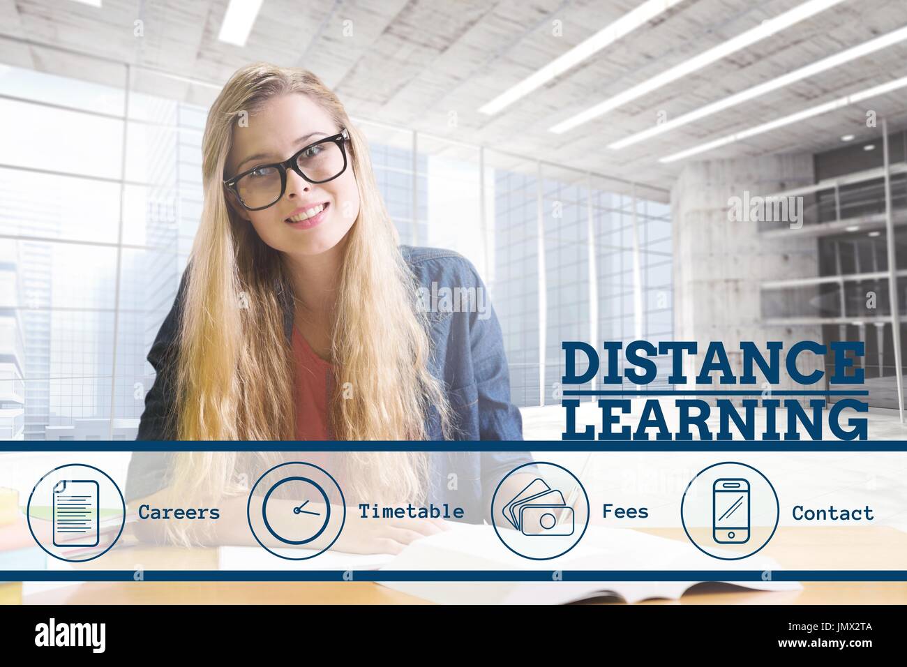 Digital composite of Education and distance learning text and icons and ...
