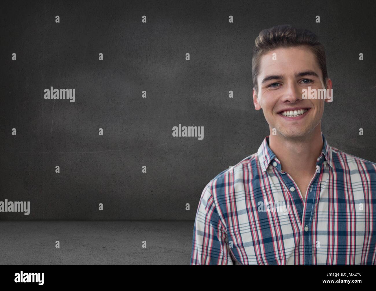 Digital composite of Man standing with blackboard Stock Photo - Alamy