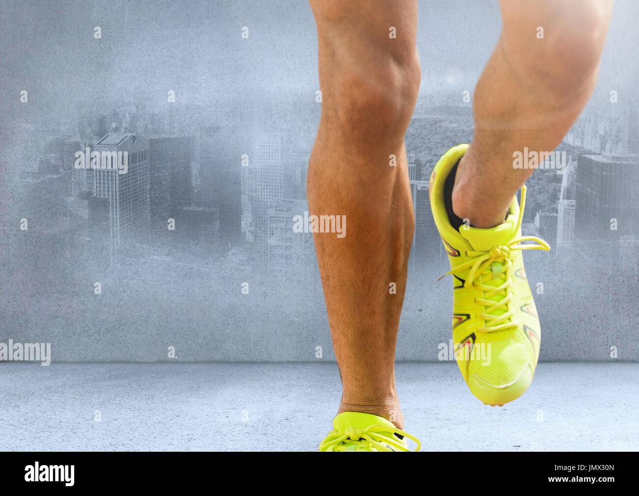 Digital composite of Athletic legs jogging on the spot in room Stock ...