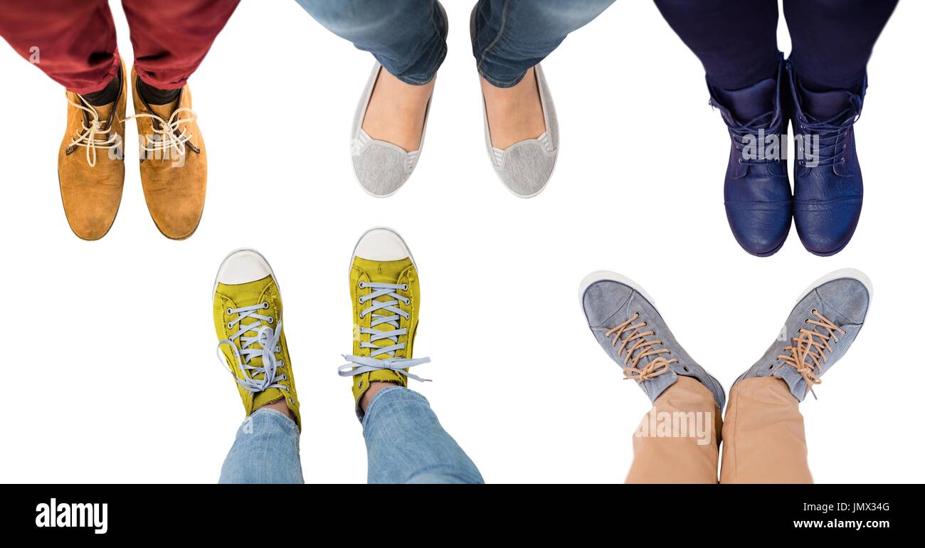 Digital composite of Different colored feet and shoes on blank ...