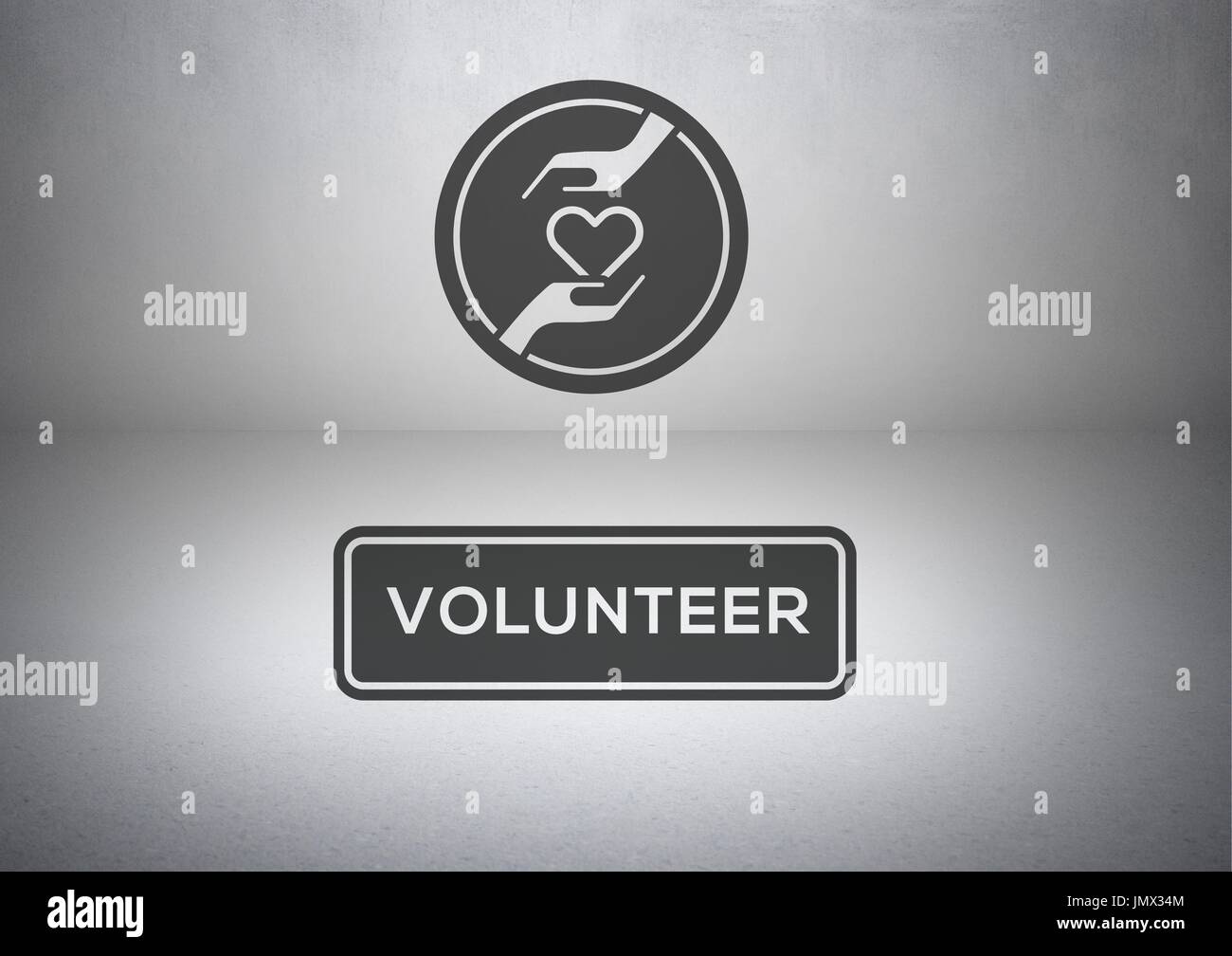 Digital composite of Volunteer text and icon with grey background Stock ...