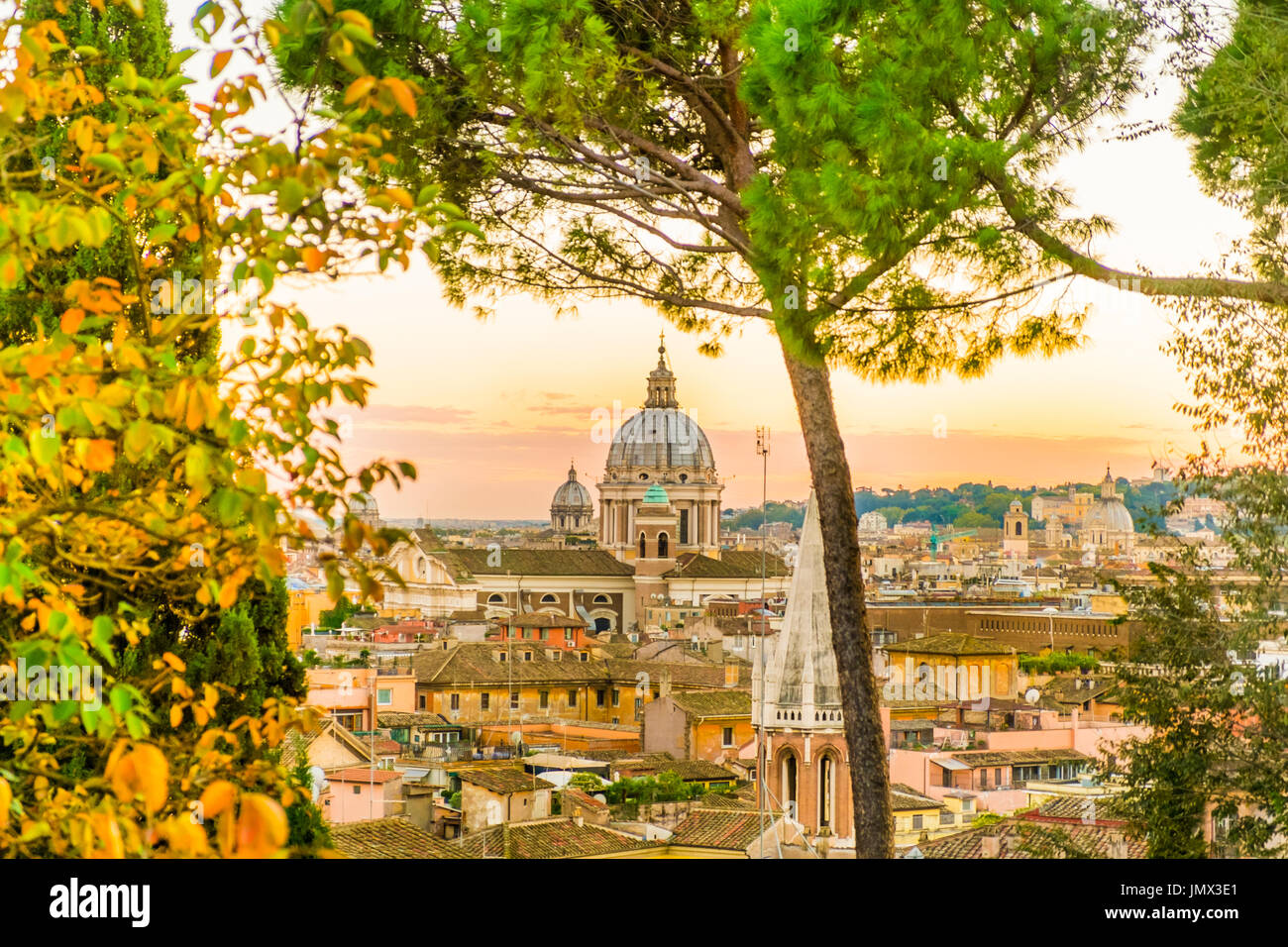 st peter´s basilica at dusk seen from pincian hill in villa borghese ...