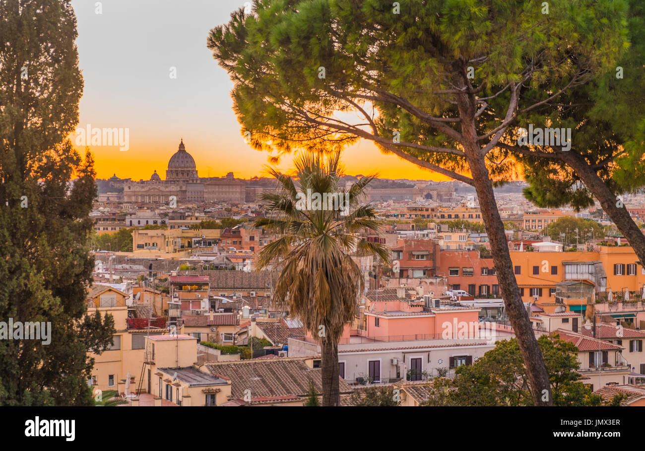 cityscape with st peter´s basilica in background seen from pincian hill ...