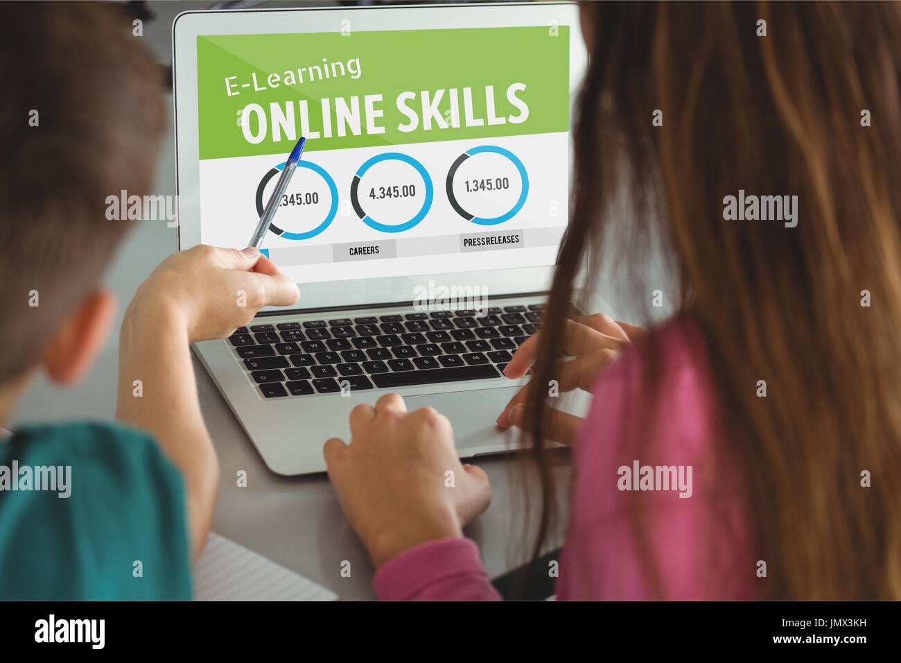 Digital composite of Kids looking at a computer with e-learning ...