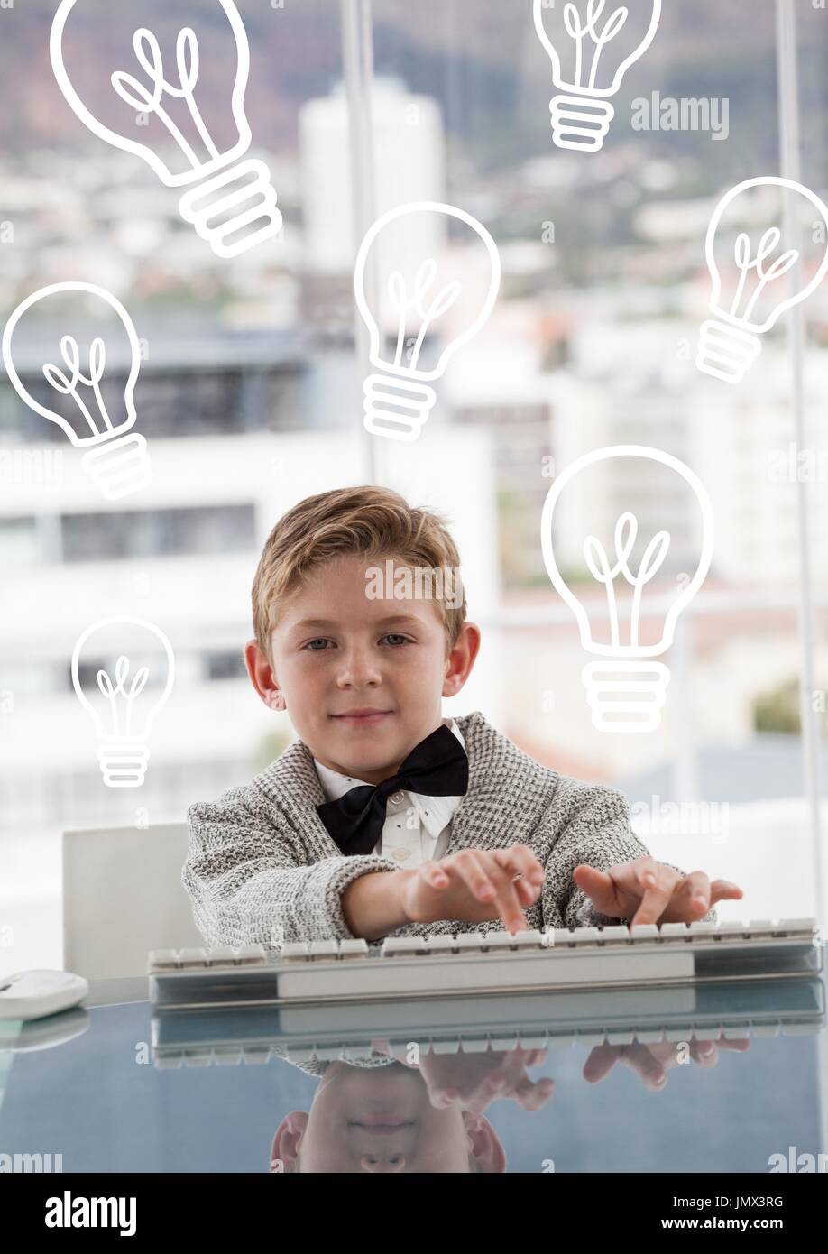 Digital composite of Office kid boy using the computer against ...