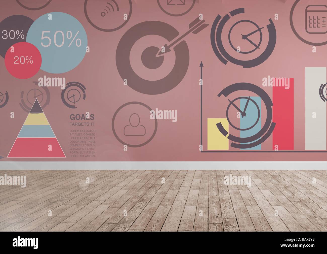 Digital composite of time and work target graphics in room Stock Photo ...