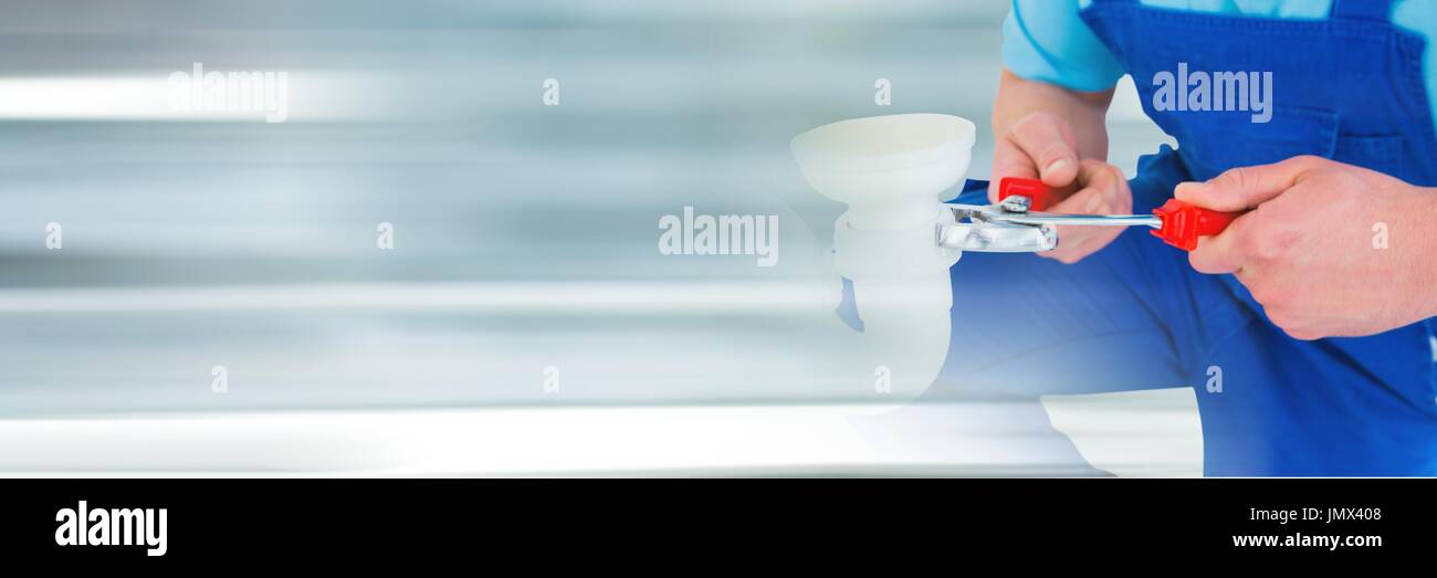 Digital composite of Plumber man fixing a pipe Stock Photo - Alamy