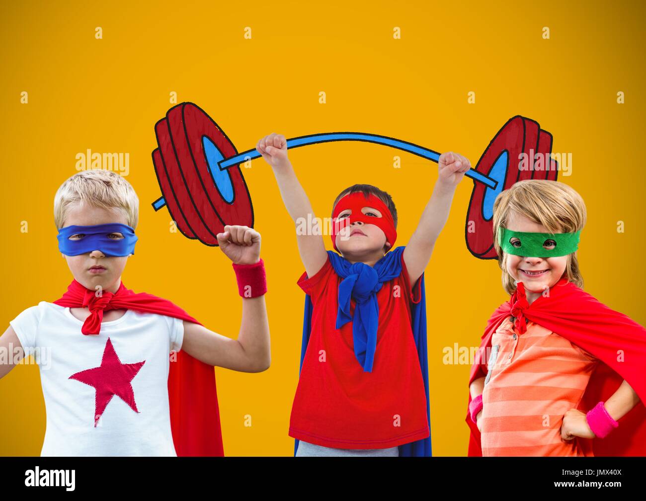 Digital composite of Superhero kids with blank yellow background Stock ...