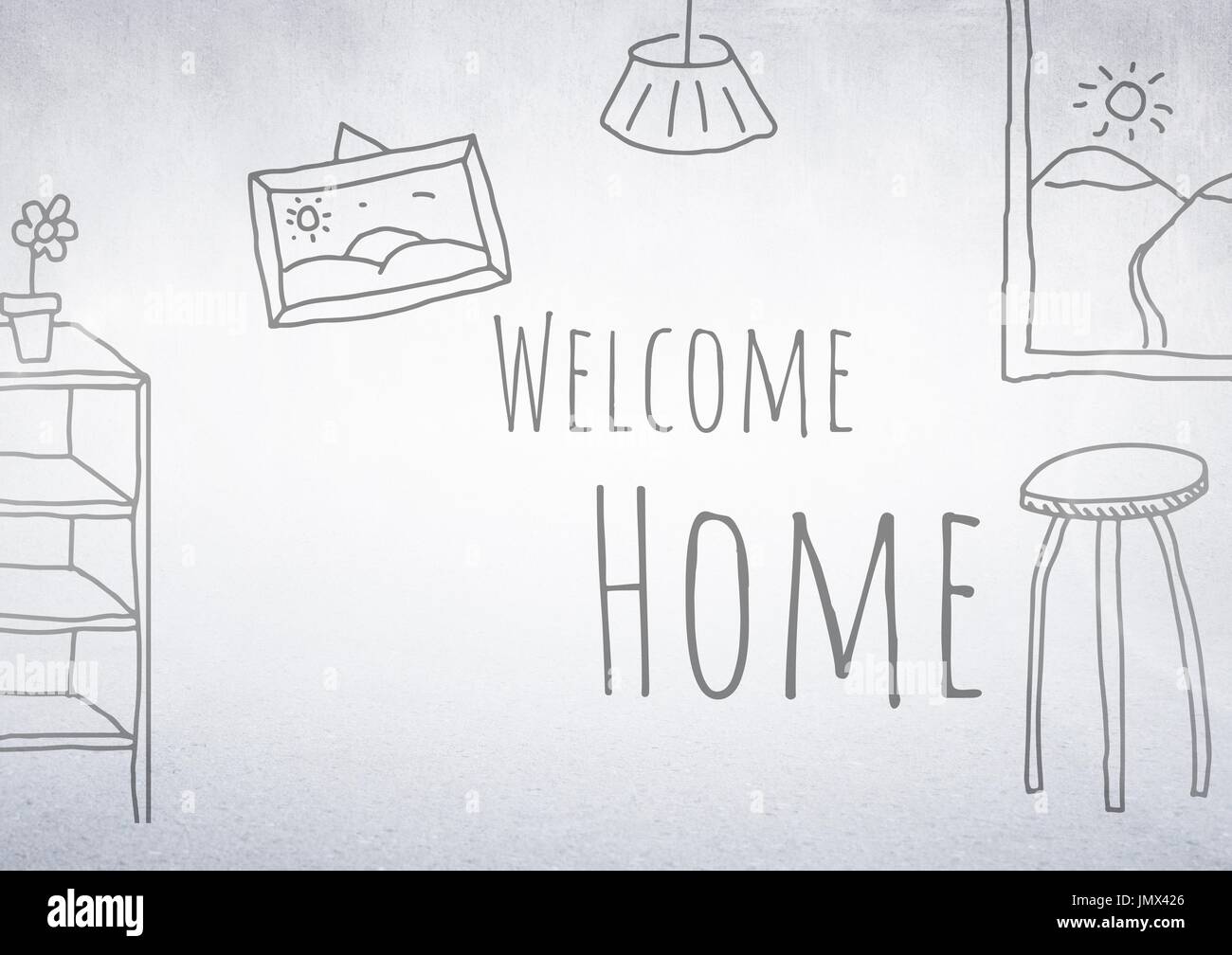 Digital composite of Welcome home drawings with bright background Stock ...