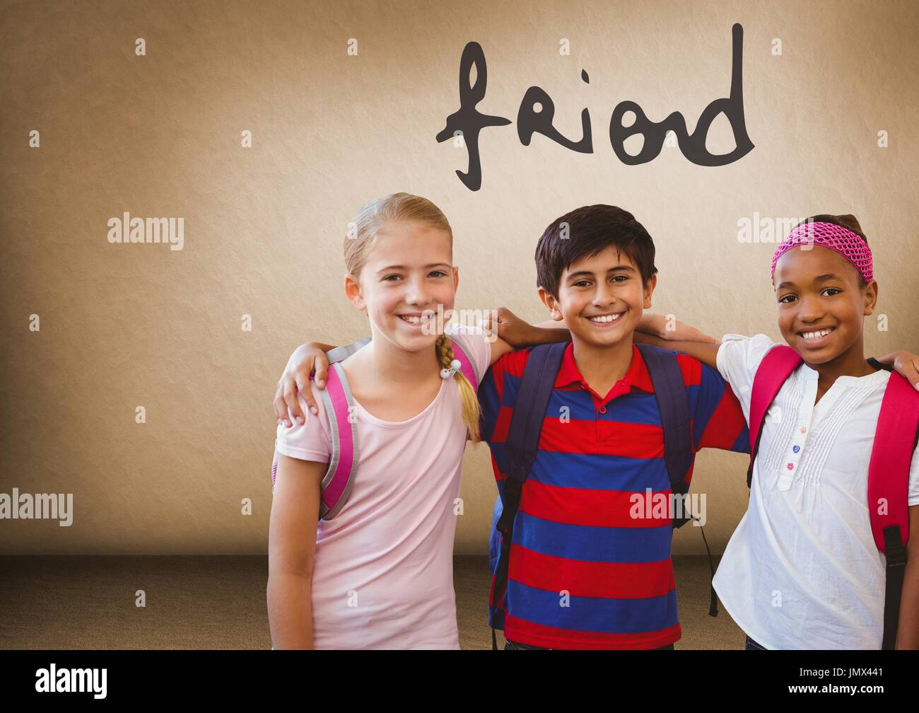 Digital composite of Friend text and Kids friends together in blank ...