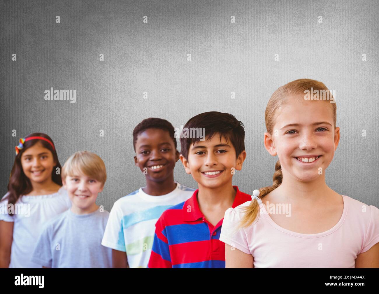 Digital composite of kids friends with blank grey background Stock ...