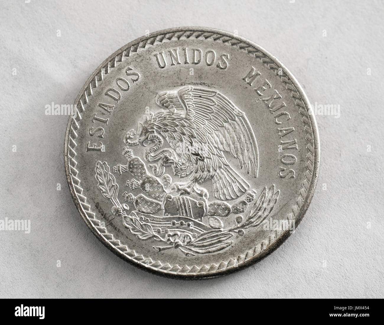 Five pesos Mexican Hidalgo Cuauhtemoc silver coin Stock Photo - Alamy