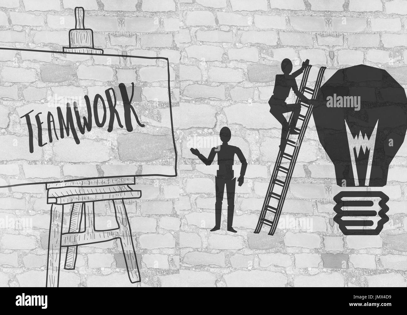 Digital composite of teamwork graphics over bright wall Stock Photo - Alamy