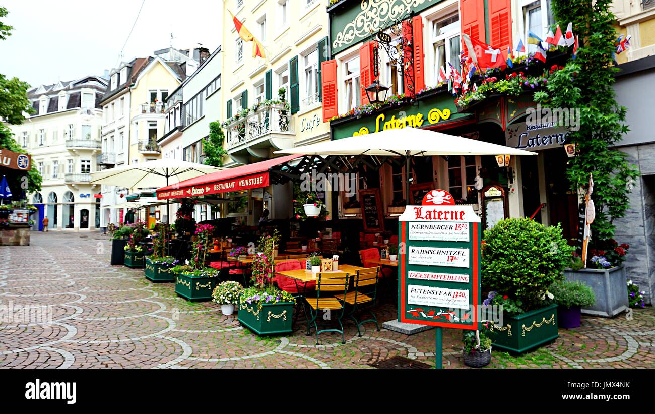Restaurants and business buildings in old town Baden-Baden, Baden ...