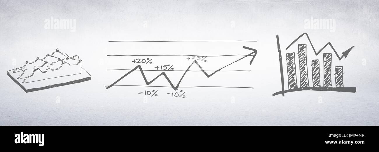 Digital composite of statistics performance charts drawings with bright ...