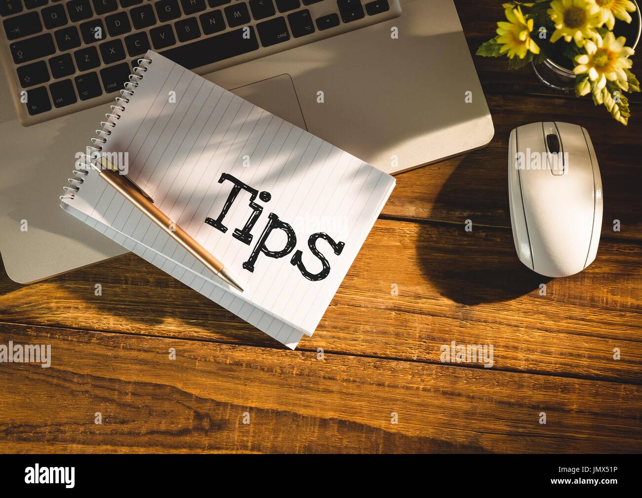 Digital composite of Tips text written on page with laptop Stock Photo ...