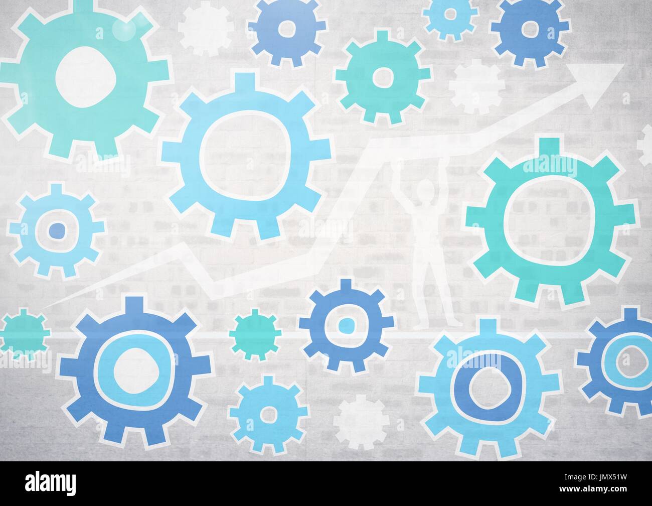 Digital composite of cog wheel settings graphics with bright background ...