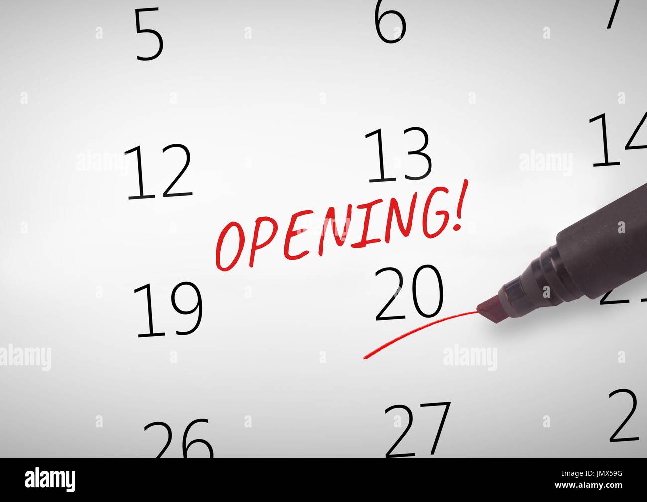 Digital composite of Opening Text written on calendar with marker Stock ...