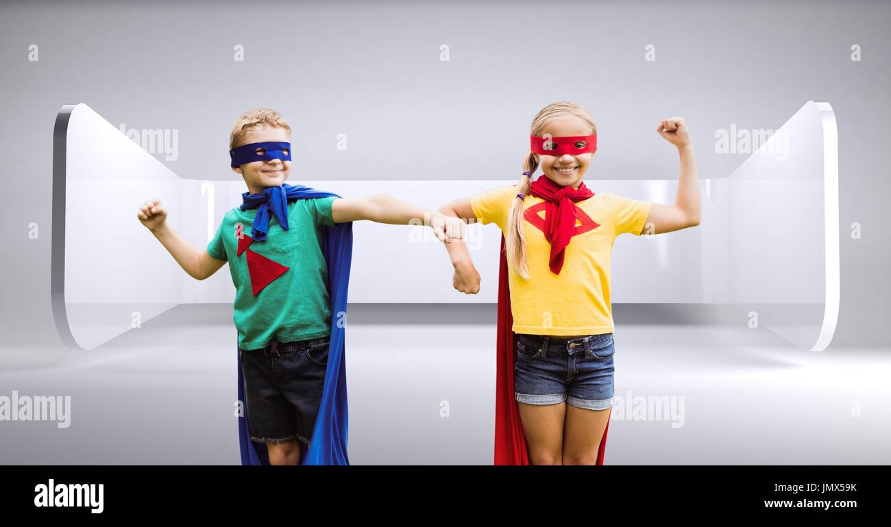 Digital composite of Superhero kids with modern background Stock Photo ...