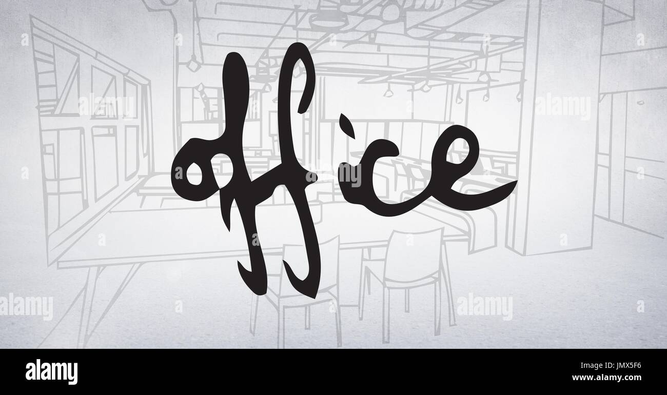 Digital composite of Office text over office drawing Stock Photo - Alamy