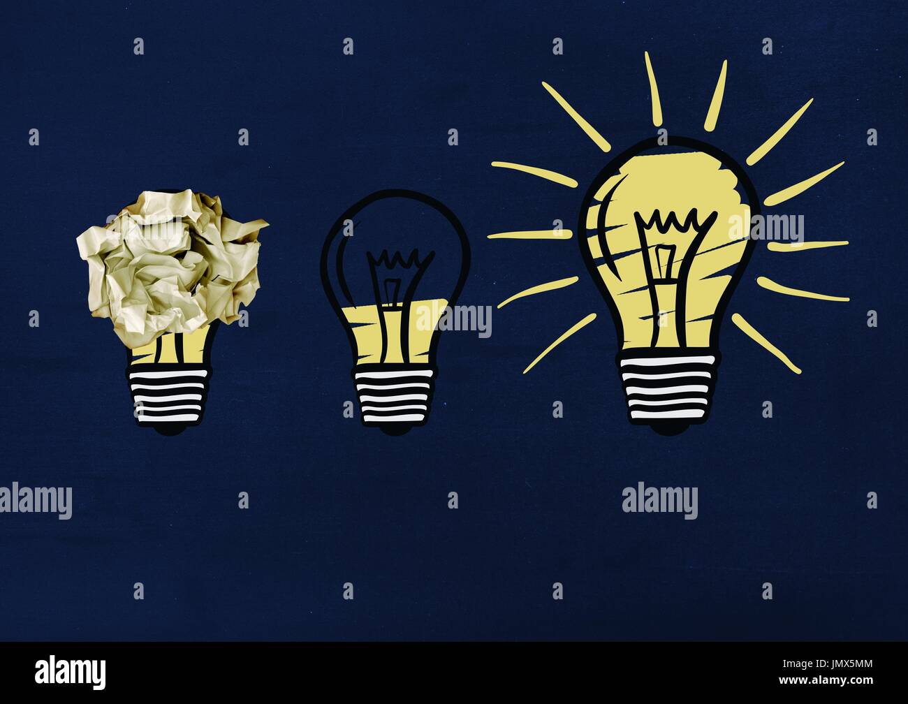 Digital composite of light bulbs with crumpled paper ball in front of ...