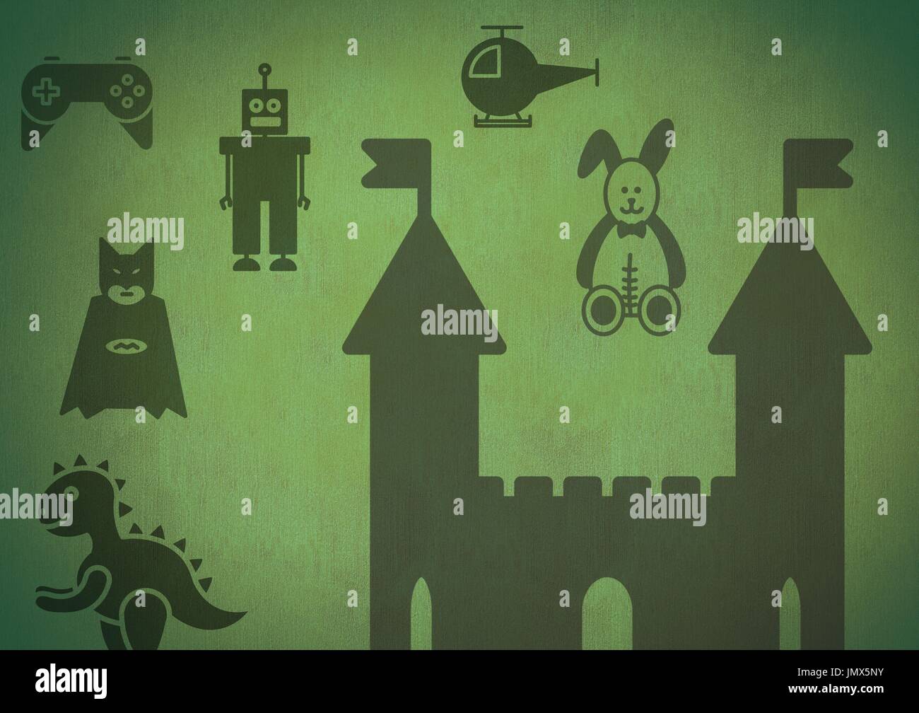 Digital composite of Toy graphics on green background Stock Photo - Alamy