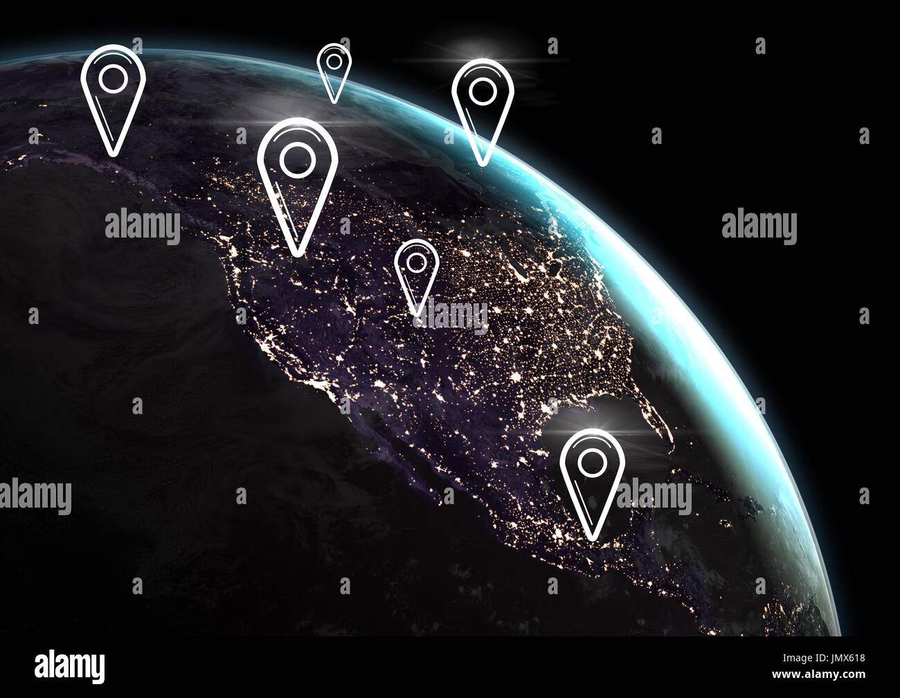 Digital composite of Planet earth with marker location pointers Stock ...