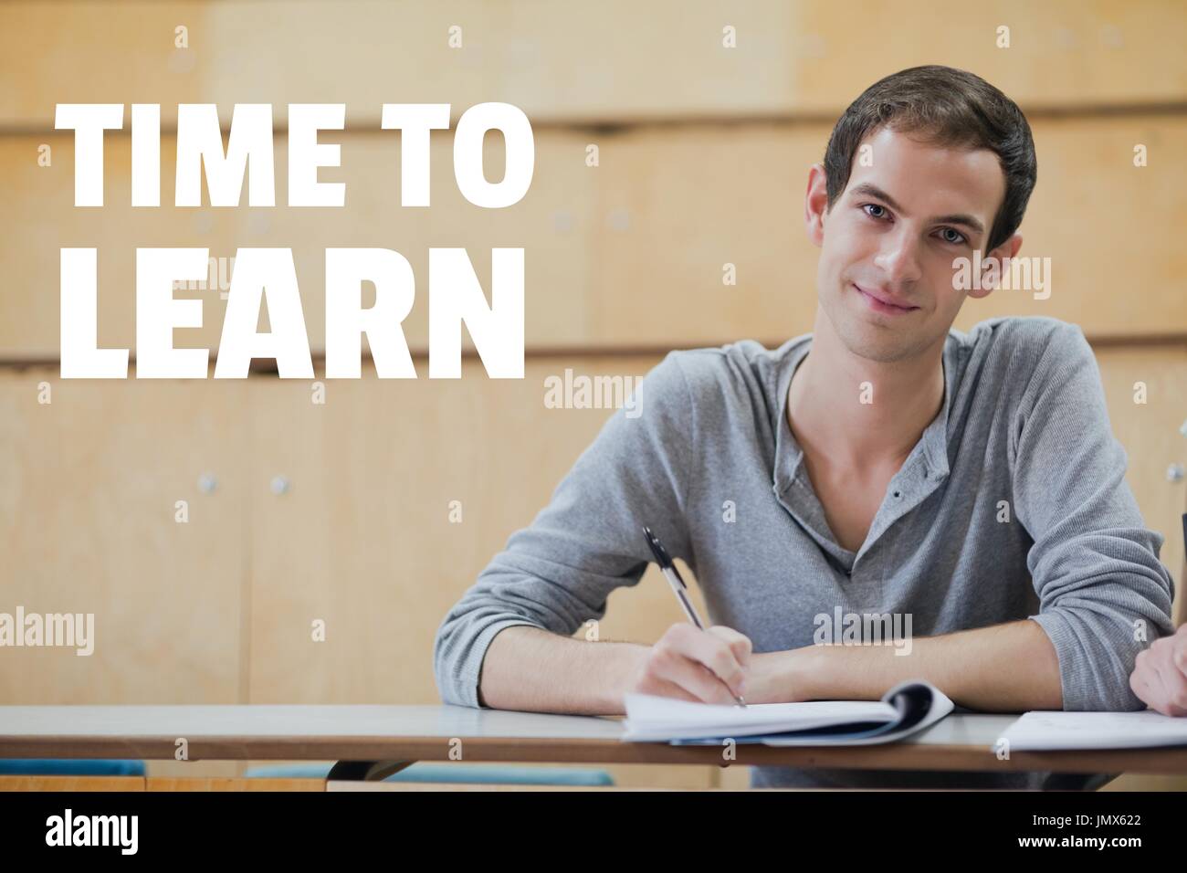 Digital composite of Education and time to learn text and man sitting ...