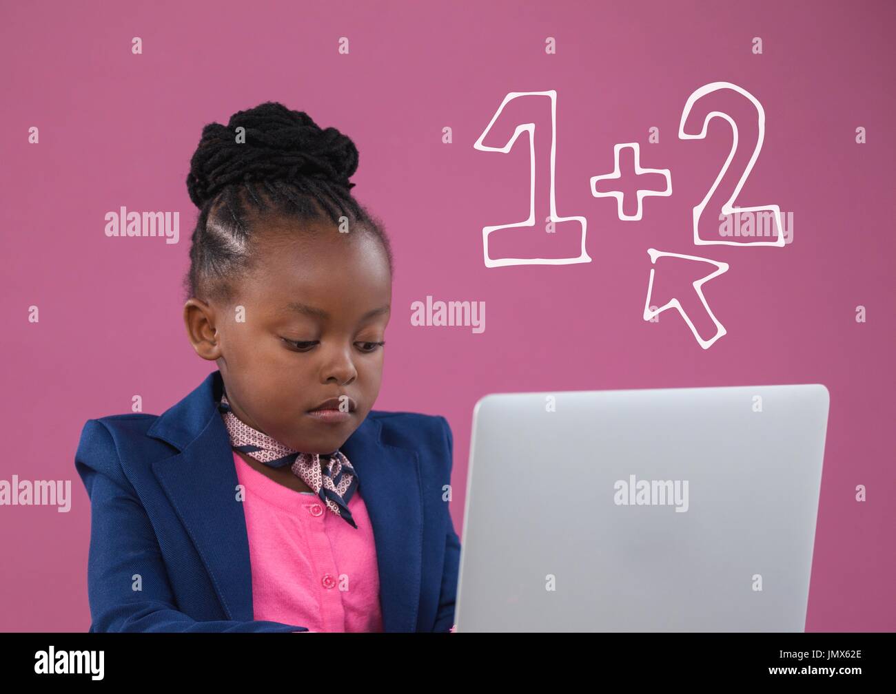 Digital composite of Office kid girl using a computer against pink ...