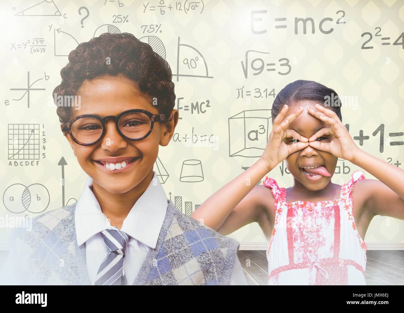 Digital composite of kids having fun with blank room background and ...