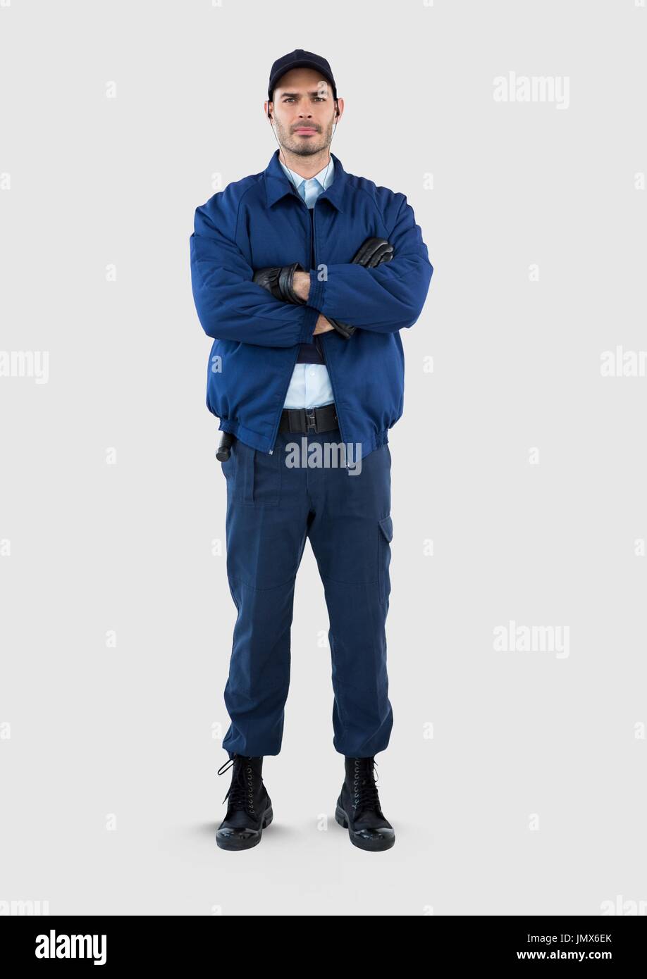 Digital composite of Full body portrait of security guard man standing ...