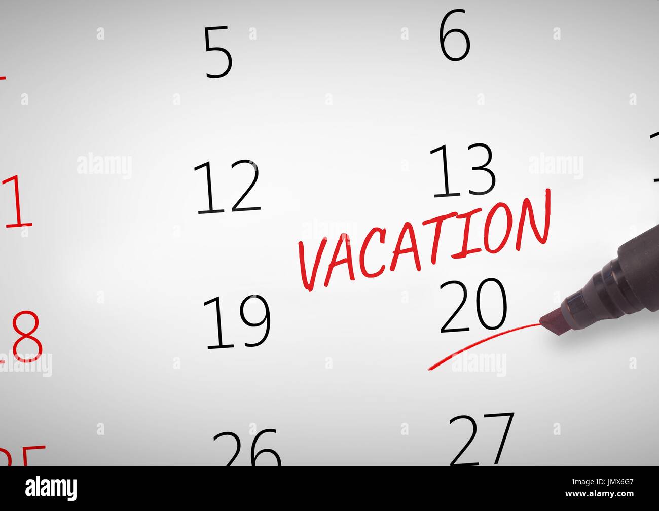 Digital composite of Vacation Text written on calendar with marker ...
