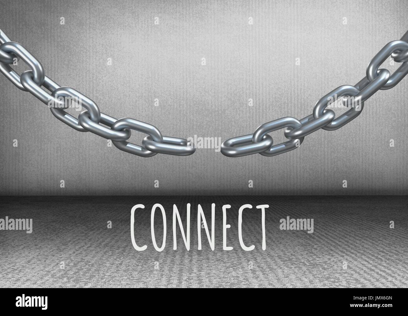 Digital composite of connect text with connecting chain in room Stock ...