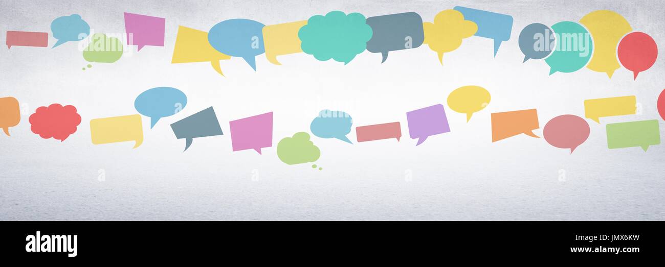 Digital composite of colorful chat bubbles with grey background Stock ...