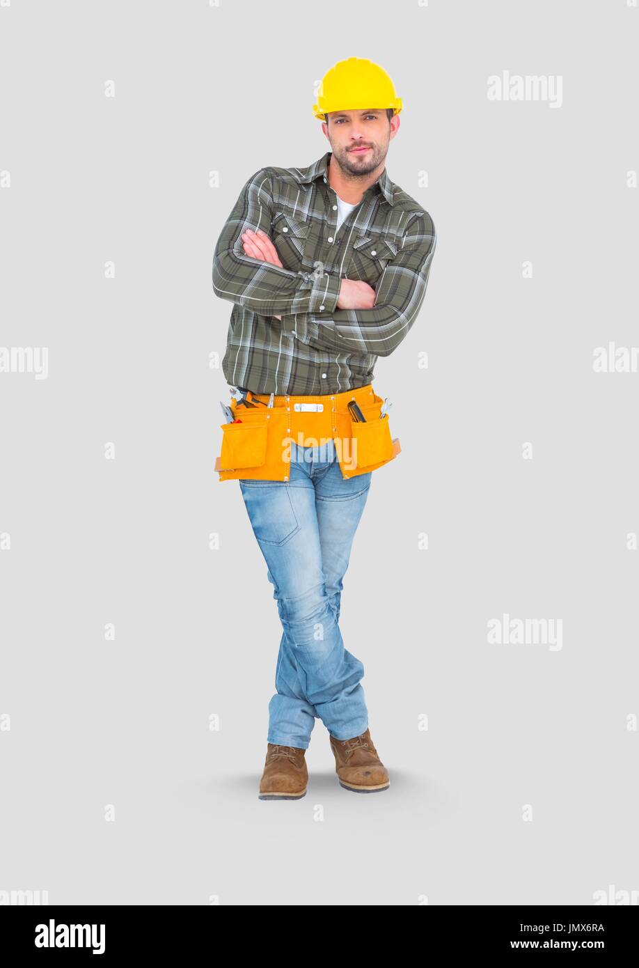 Digital composite of Full body portrait of builder construction man ...