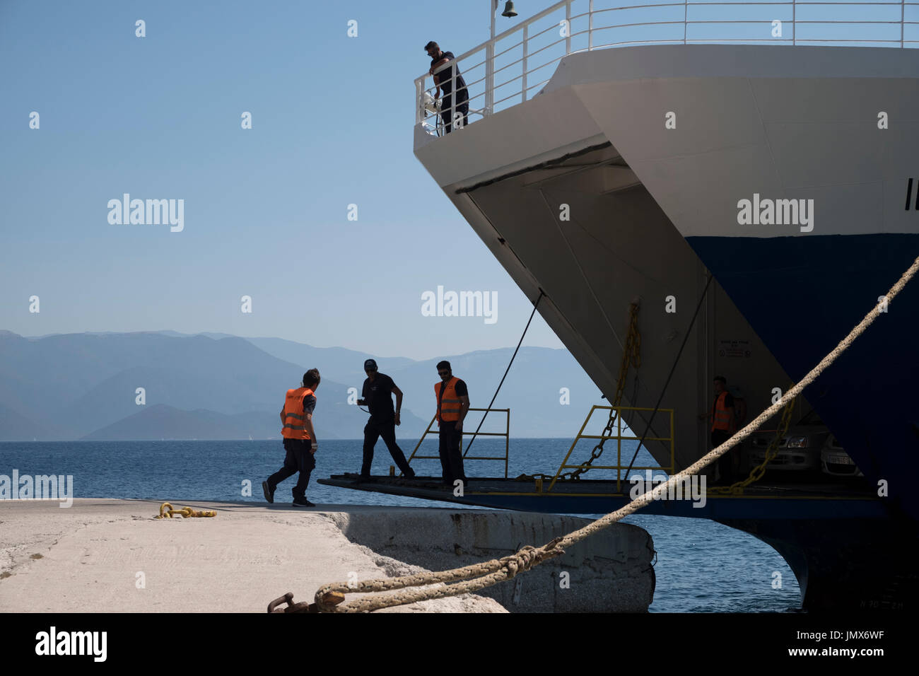 Ferry docking at the port of Piso Aetos, Ithaca. Greece Stock Photo - Alamy