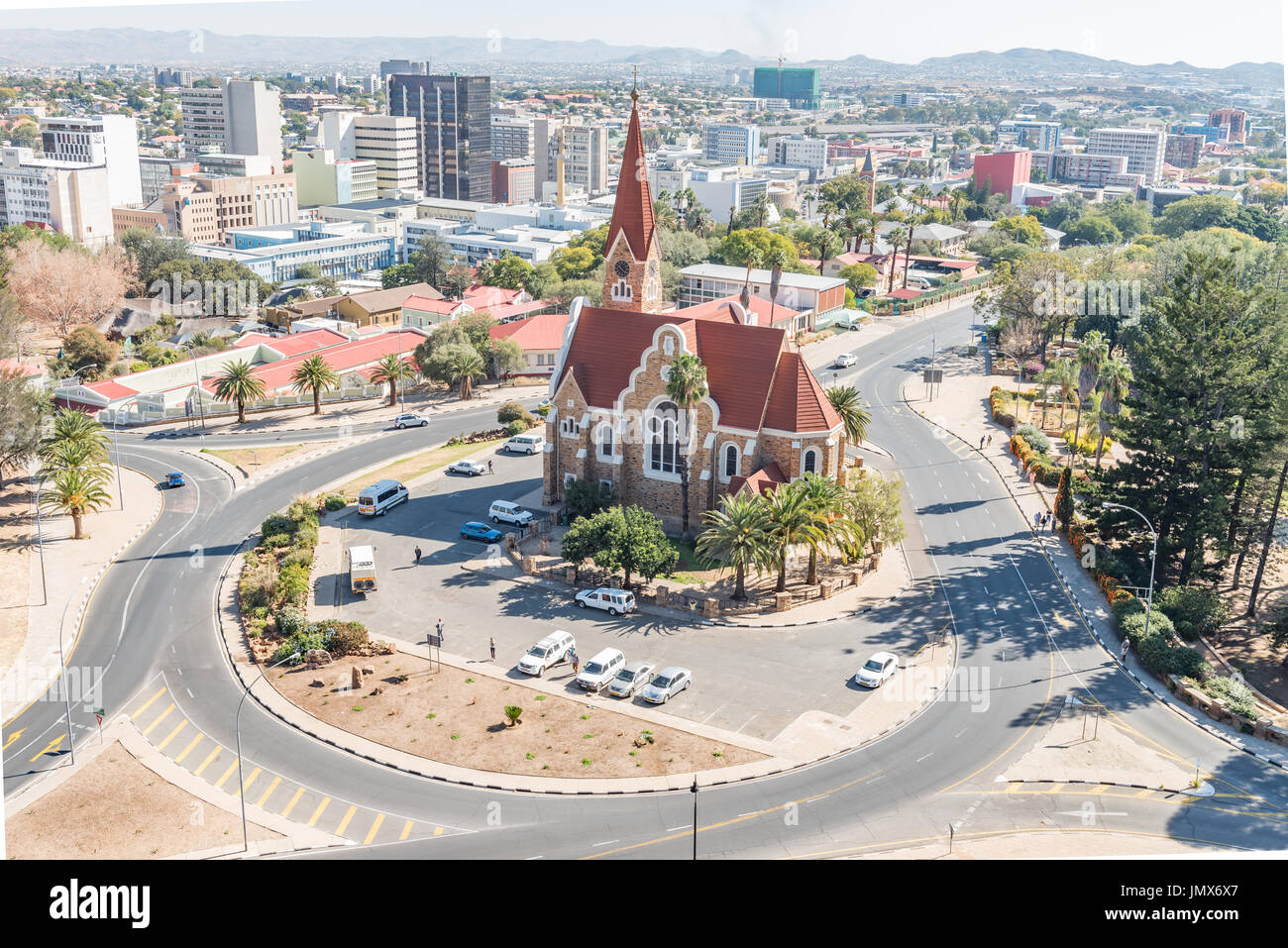 WINDHOEK, NAMIBIA - JUNE 17, 2017: An aerial view of Windhoek central ...