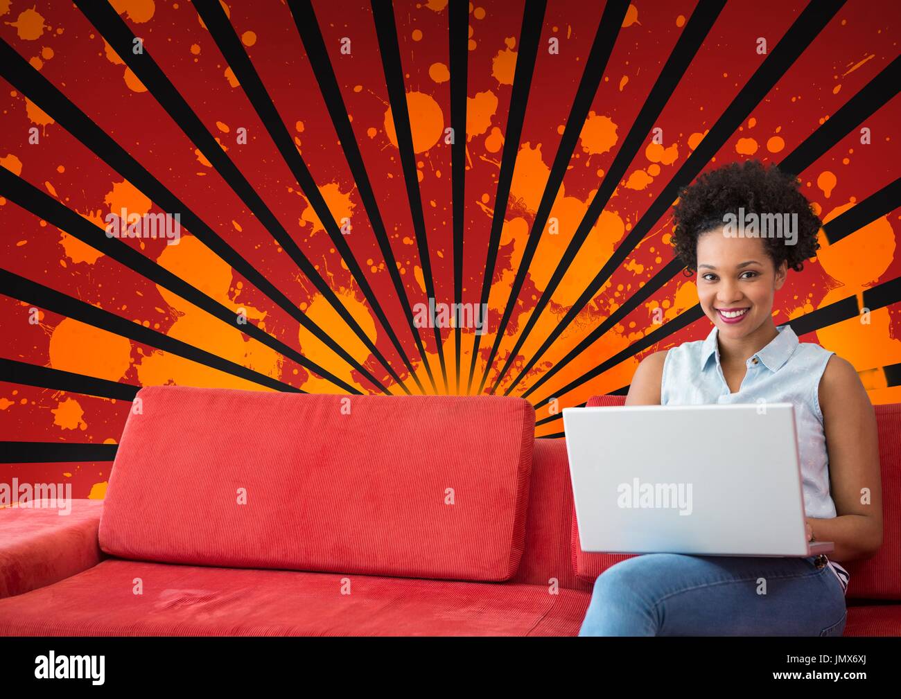 Digital composite of Happy young student woman using a computer against ...