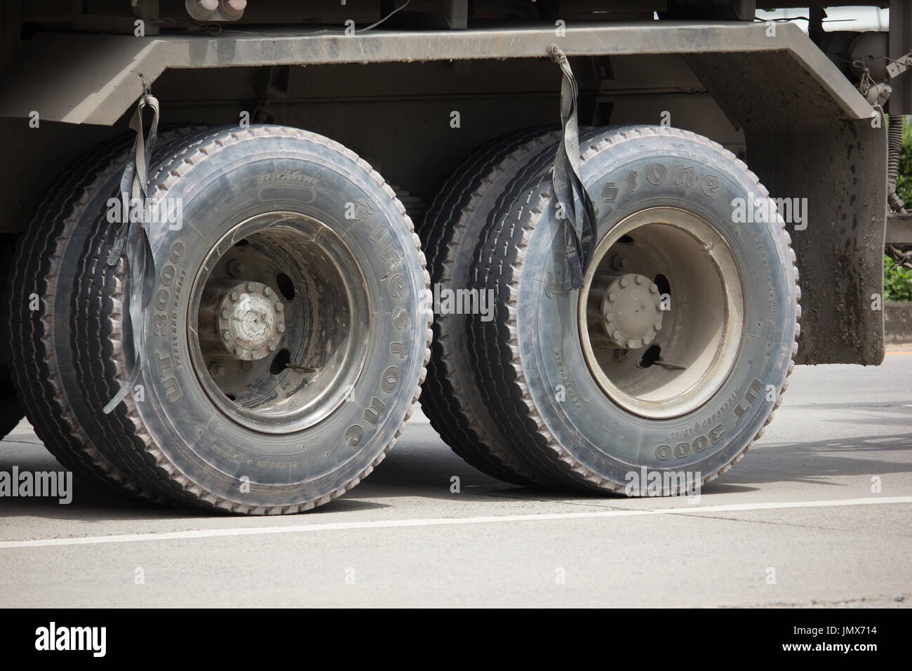 CHIANG MAI, THAILAND - JULY 24 2017: Firestone UT3000 Tyres of Truck ...