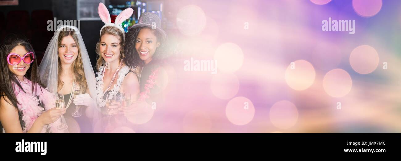 Digital composite of Women having fun hen night celebration party with ...