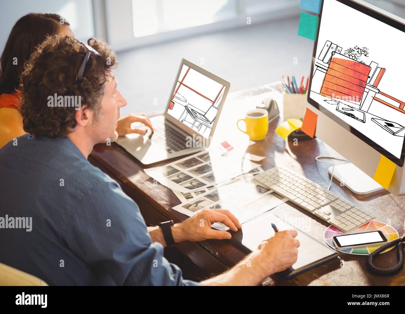 Digital composite of working on the computer. ( on the screen new ...